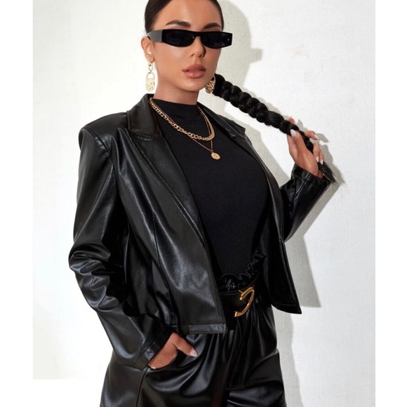 Jackets & Coats | Black Vegan Leather Crop Jacket | Poshmark